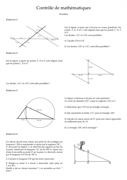 Mathématiques troisième : contrôle corrigé théorème de Thalès – Le blog de Fabrice ARNAUD – pi ...