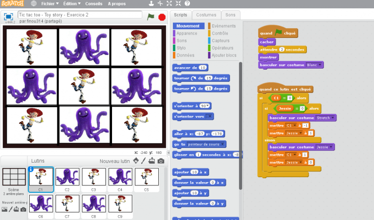 Algorithmique et programmation : Scratch et Tic Tac Toe – Le blog de Fabrice ARNAUD